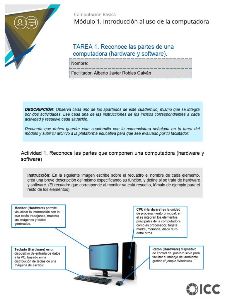 TAREA 1. Reconoce Las Partes de Una Computadora (Hardware y Software ...