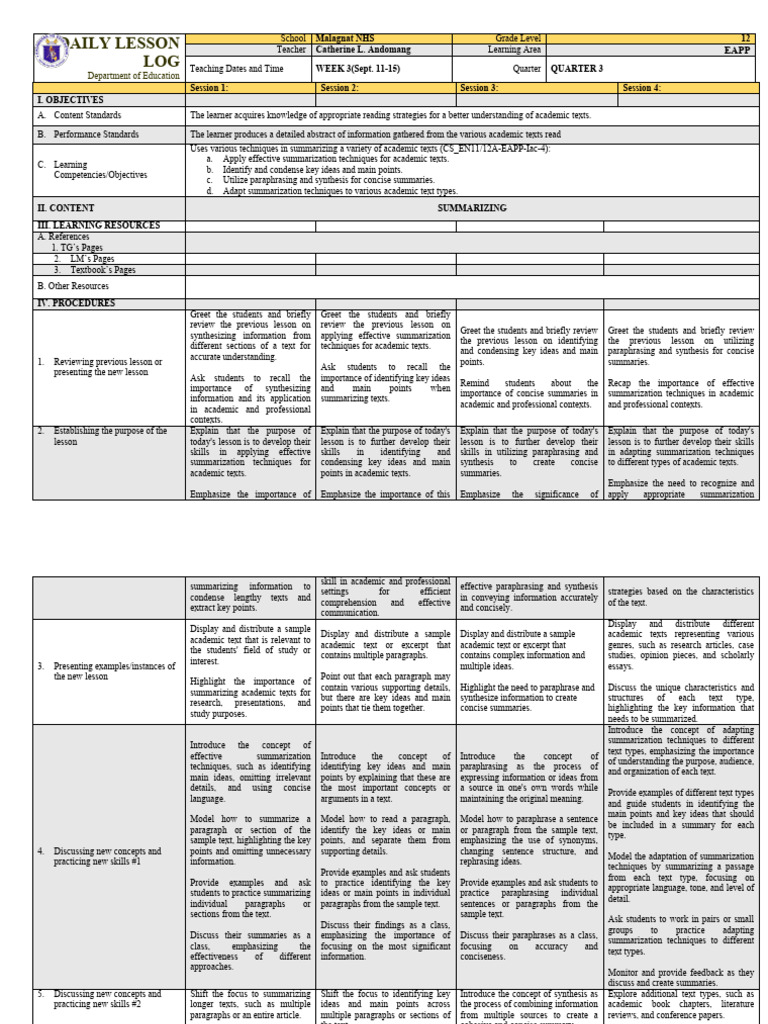 Eapp Quarter3 Week3 | PDF | Reading Comprehension | Information