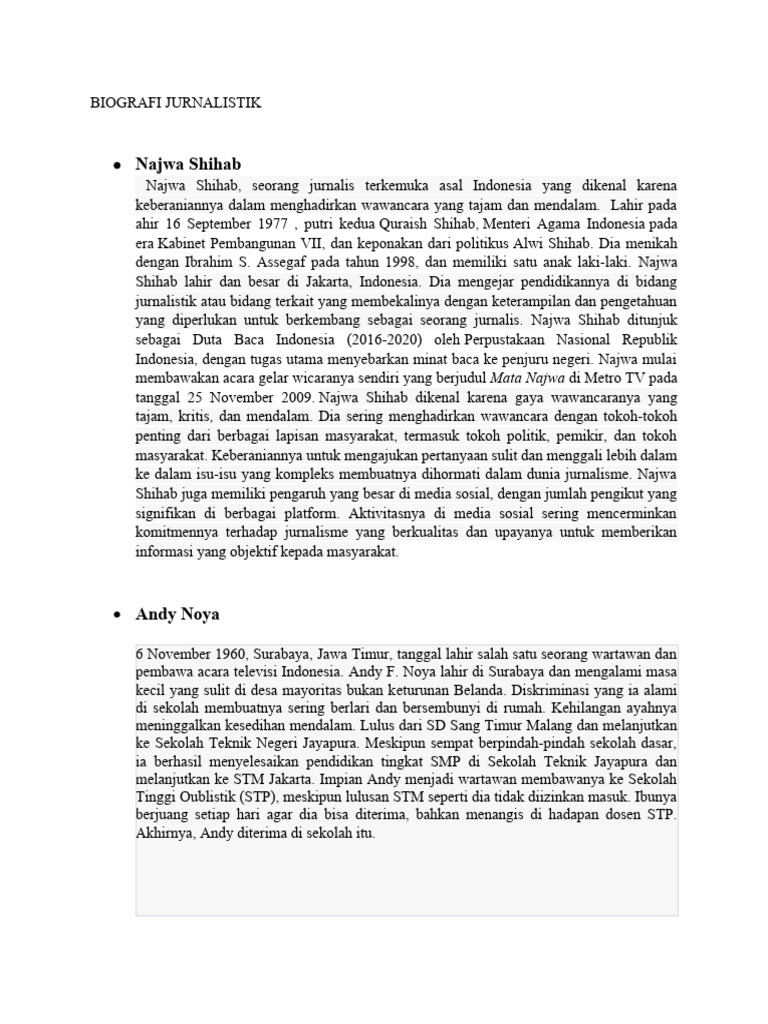 Biografi Jurnalistik Print Besok | PDF