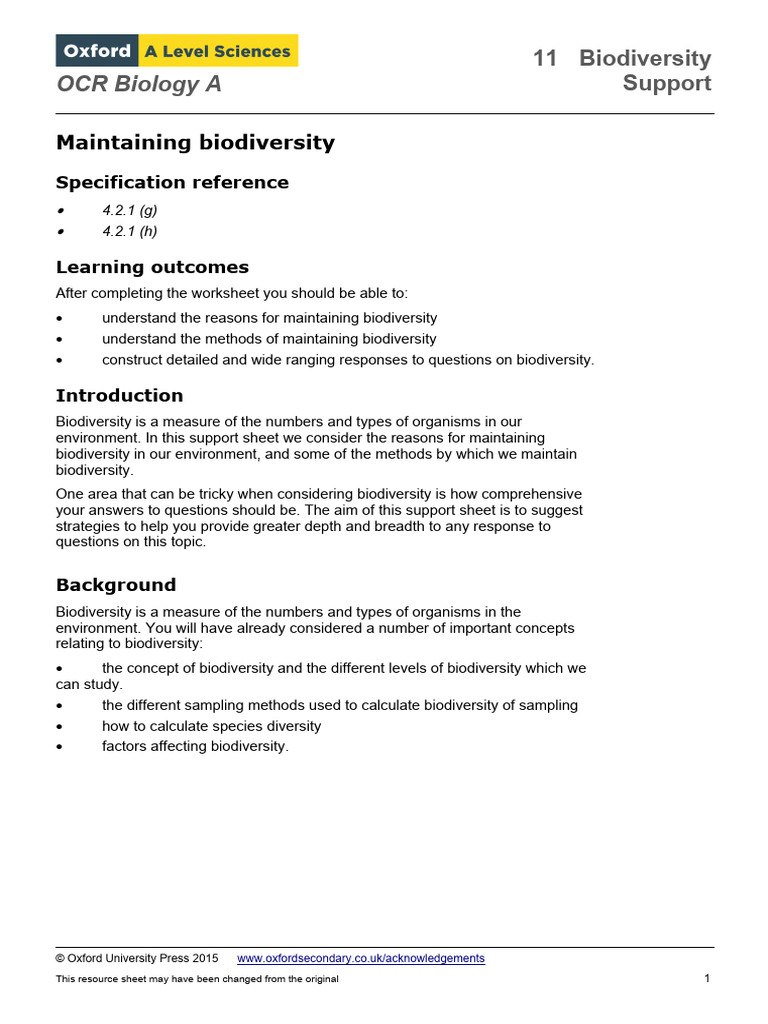 Maintaining Biodiversity: Key Concepts | PDF | Biodiversity | Ecology