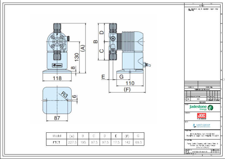 Pump Outlet Drawing With Name Plate & Section For Biocide Dosing Pumps ...