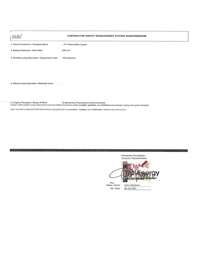 Contoh Form CSMS Yang Sudah Terisi | PDF