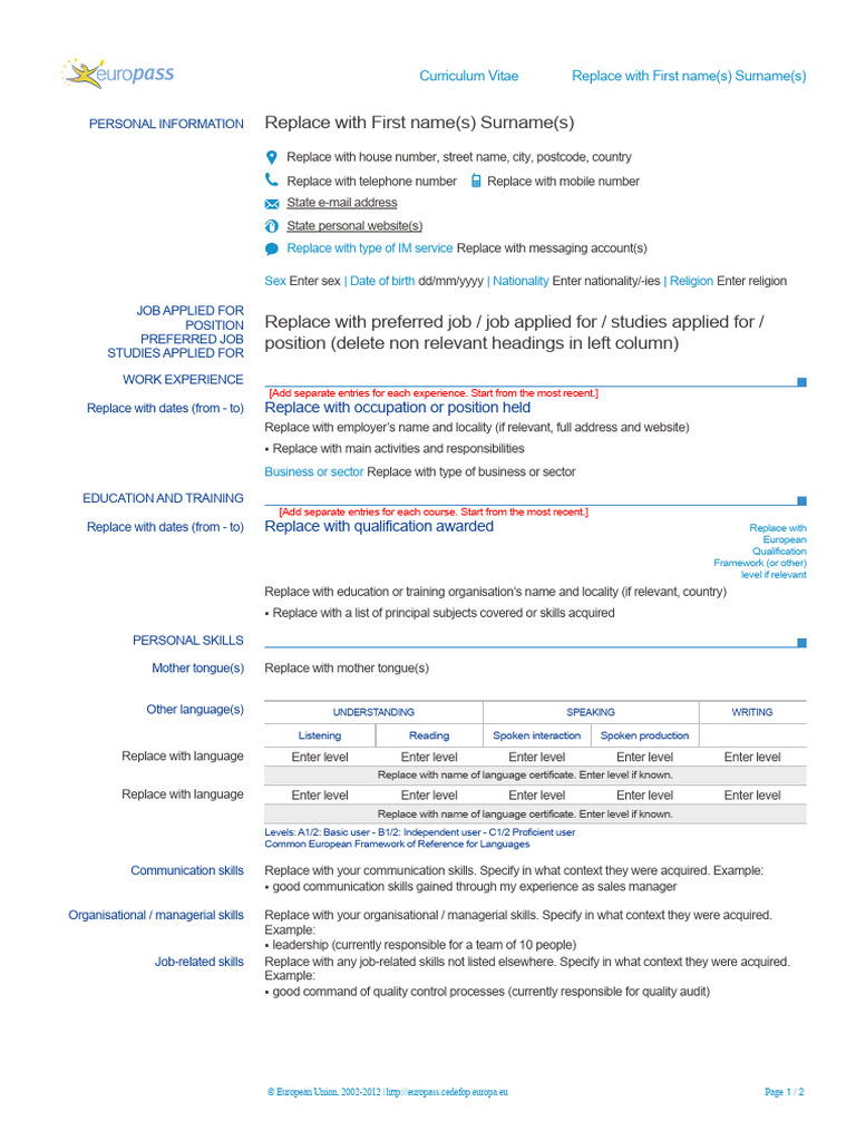 Anexa 2 - Europass CV en | PDF | Communication | Human Communication