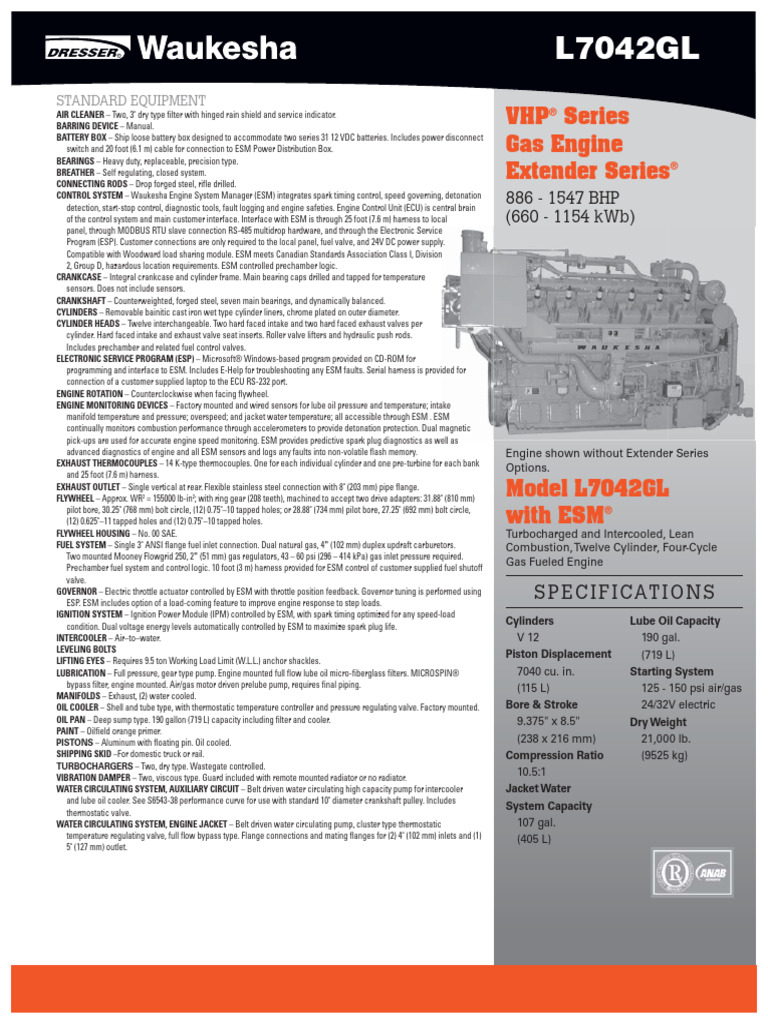 VHP Series Gas Engine Extender Series: 886 - 1547 BHP (660 - 1154 KWB ...