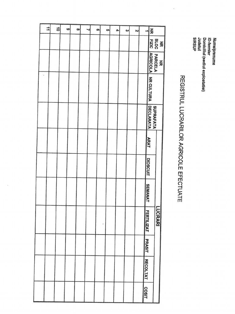 Registru Lucrari Agricole | PDF