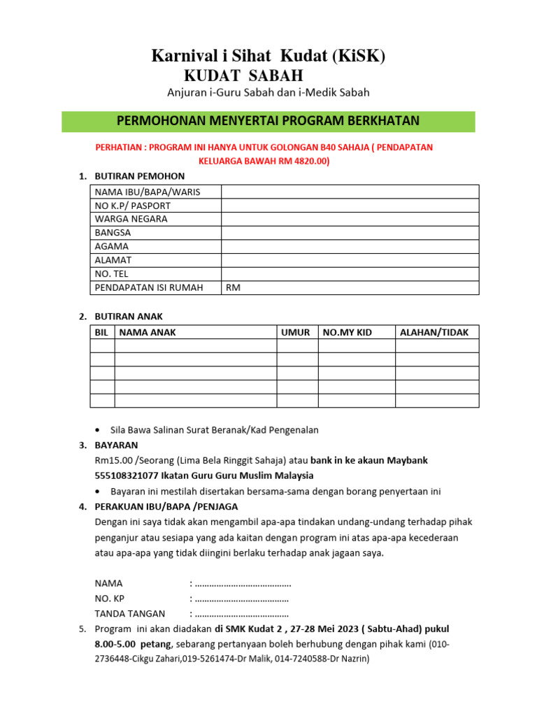 Borang Permohonan Menyertai Program Berkhatan | PDF | Kesehatan Holistik