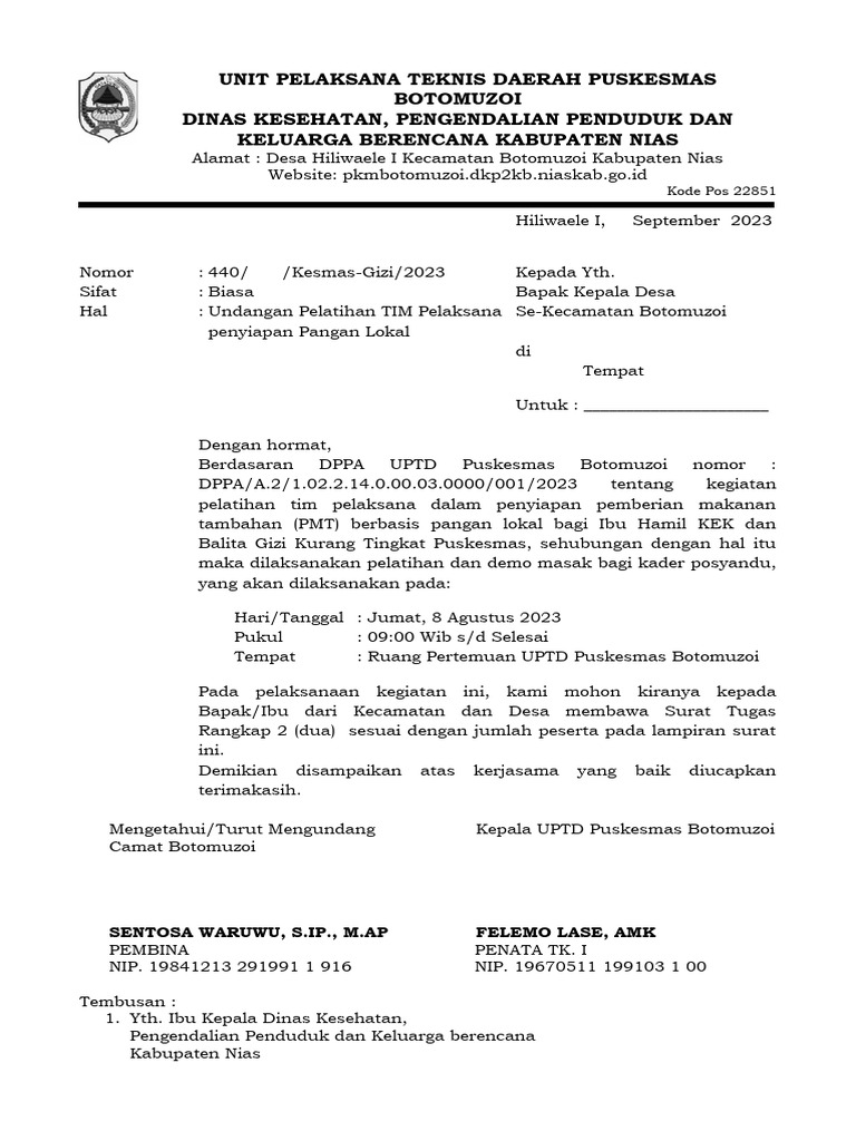 Surat Kegiatan PMT Lokal-1 | PDF