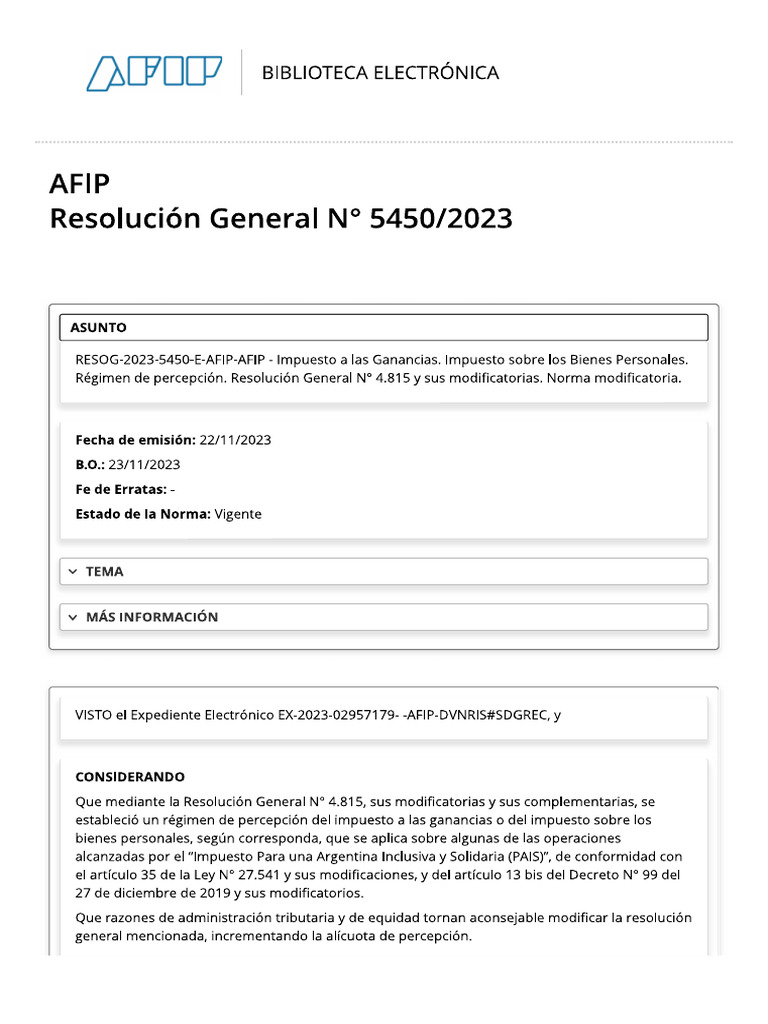 RG 5450-2023 IGanan Percepcion IPAIS | PDF