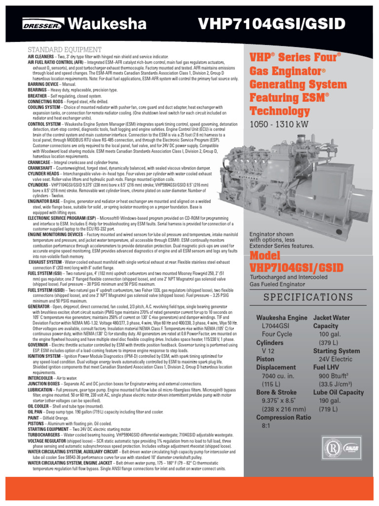 VHP7104GSI/GSID: VHP Series Four Gas Enginator Generating System ...
