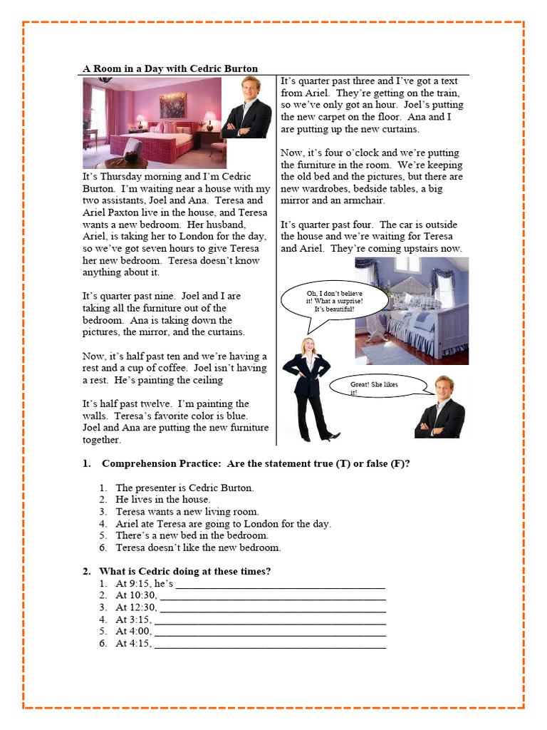 Room Makeover Reading Comprehension Exercises - 9164 | PDF | Bedroom ...
