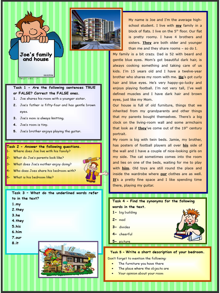 Joes Family and House Reading Comprehension Exercises - 47035 | PDF ...