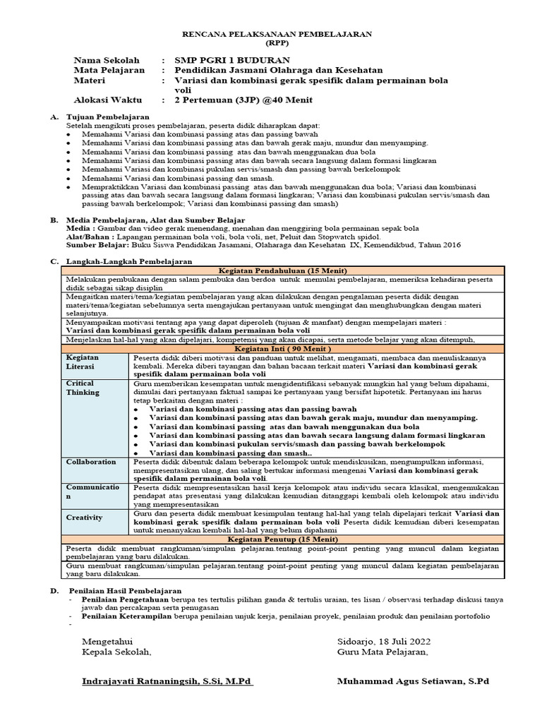 RPP - Bola Voli | PDF