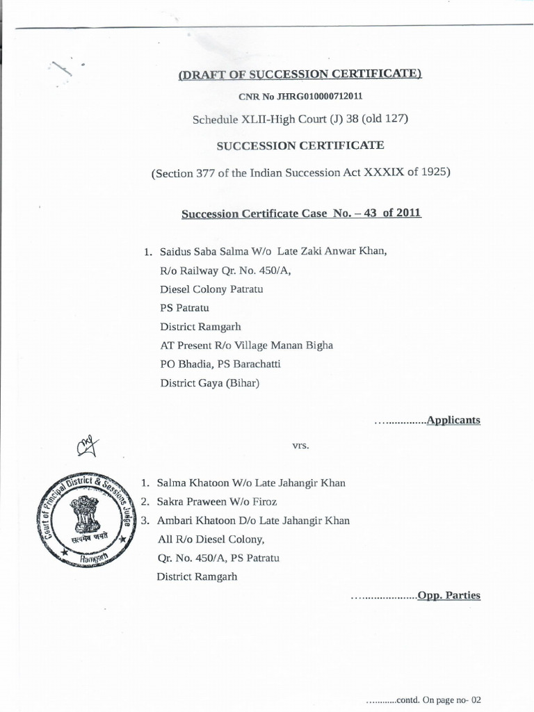Draft of Succession Certificate | PDF