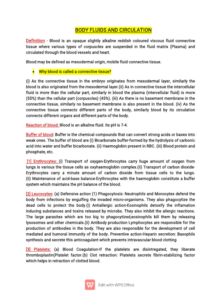 Body Fluids & Blood Circulation | PDF