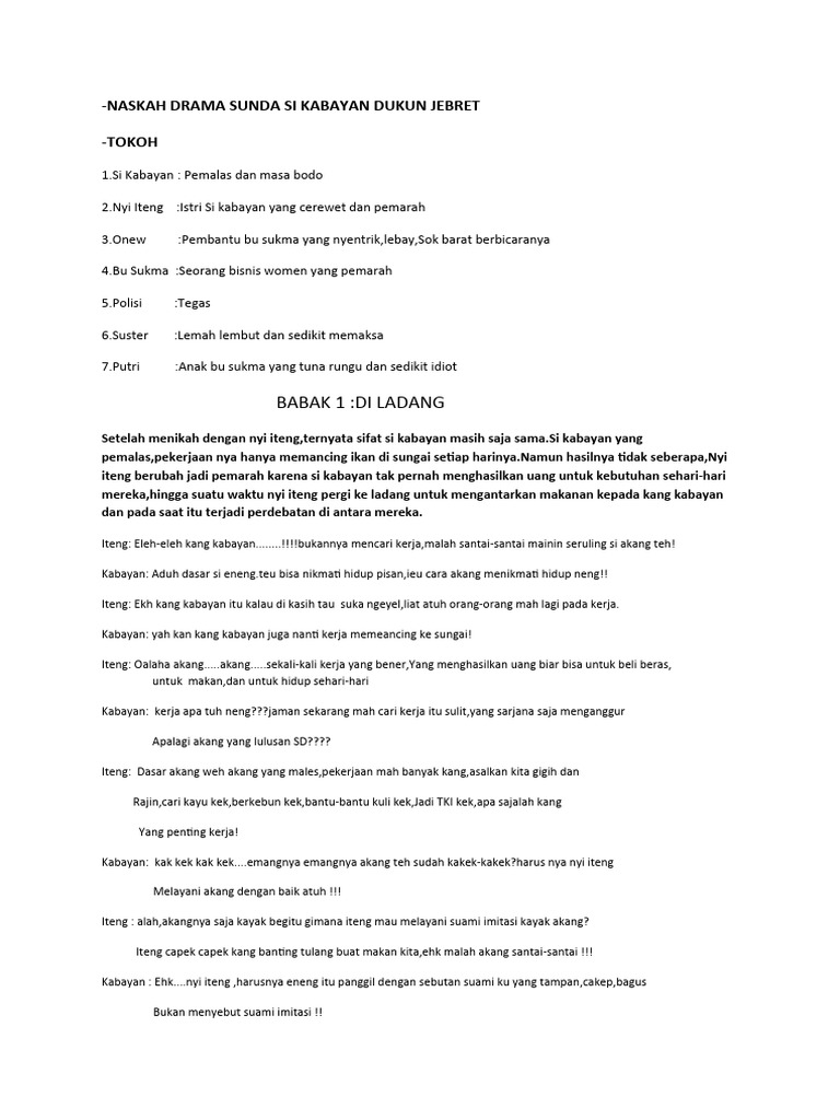 Naskah Drama Sunda Si Kabayan Dukun Jebret | PDF