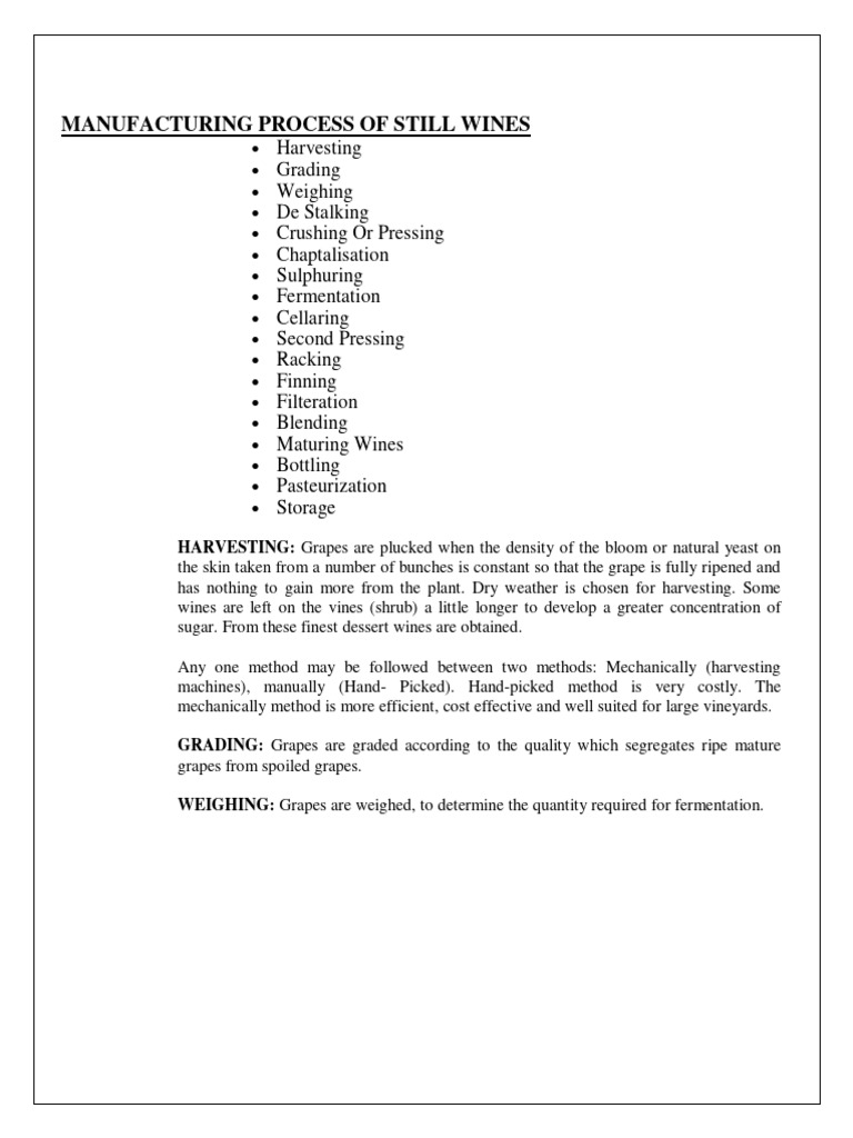 Manufacturing Process of Still Wines | PDF | Winemaking | Fermentation In Winemaking