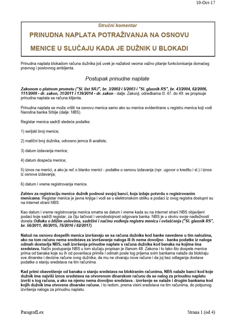 Prinudna Naplata Potraživanja Na Osnovu Menice U Slučaju Kada Je Dužnik ...