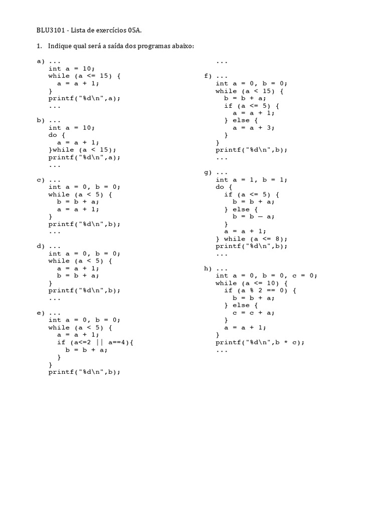Lista de exercícios 2 | PDF
