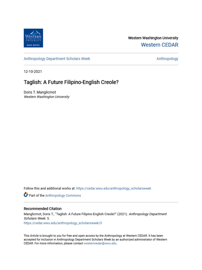 Taglish: Emergence of a Filipino Creole | PDF | Philippines | English ...