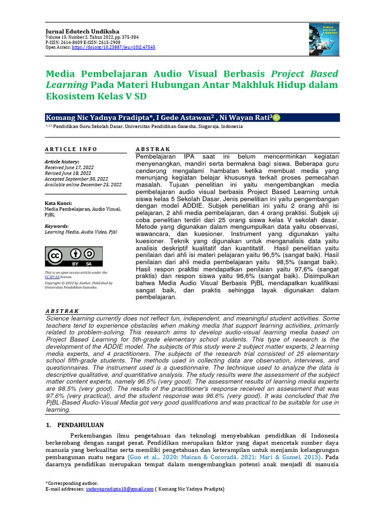 Media Pembelajaran Audio Visual Berbasis Project Based Learning | PDF