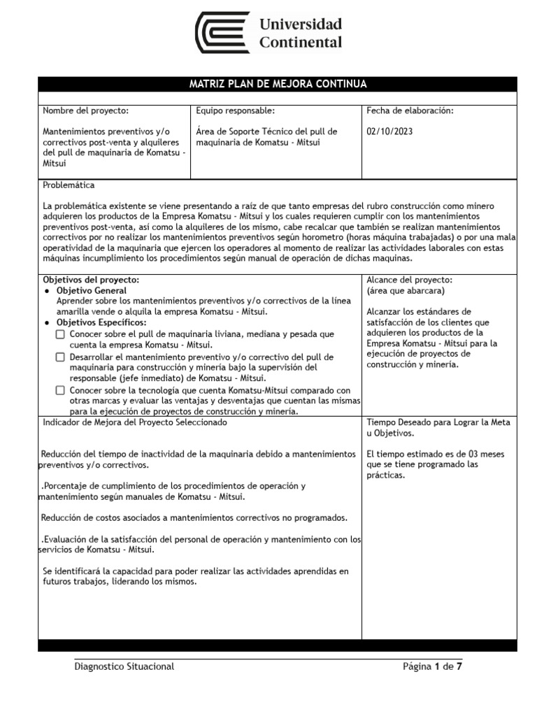 Matriz Plan de Mejora Torreblanca, Elvis Alvarez, Jesus Mendoza, Erick Torres, Claudio | PDF ...