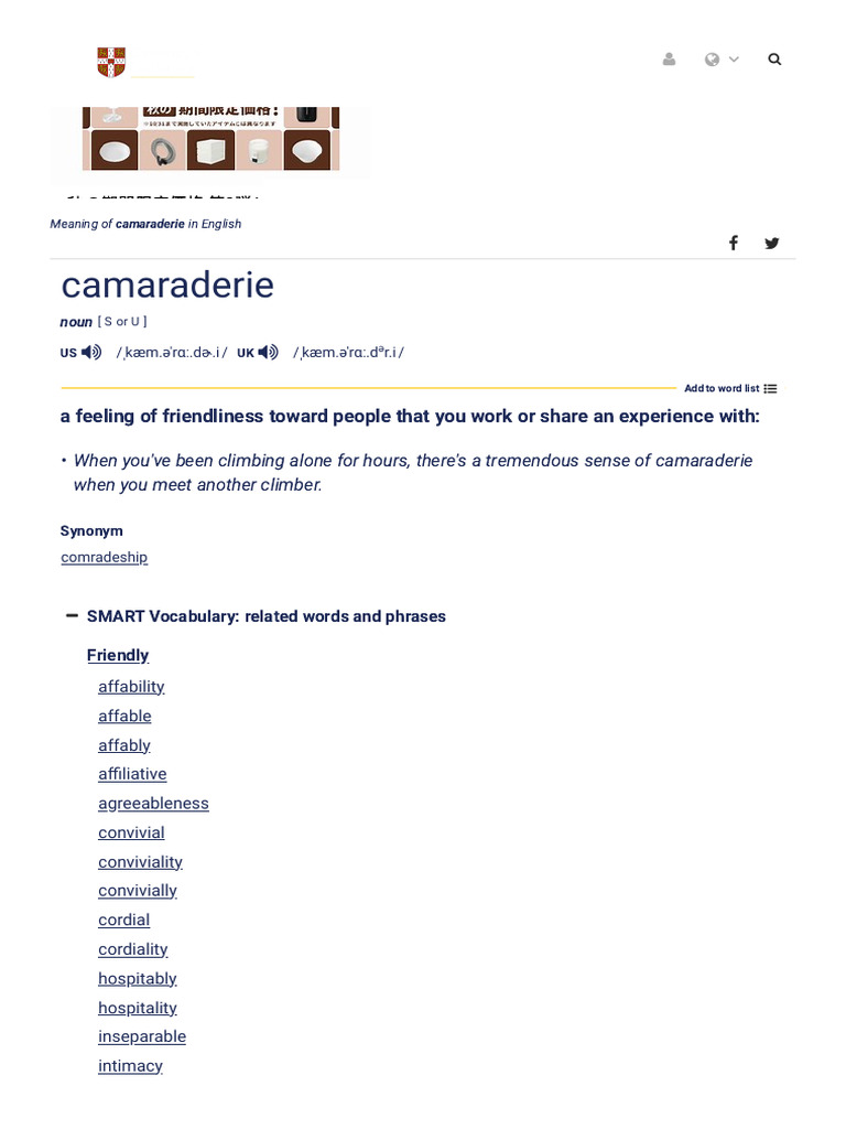 CAMARADERIE - Definition in The Cambridge English Dictionary | PDF | Human Communication ...