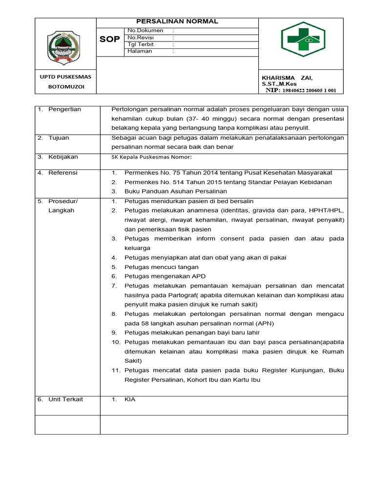SOP Persalinan Normal | PDF | Pengembangan Diri | Kesehatan Holistik