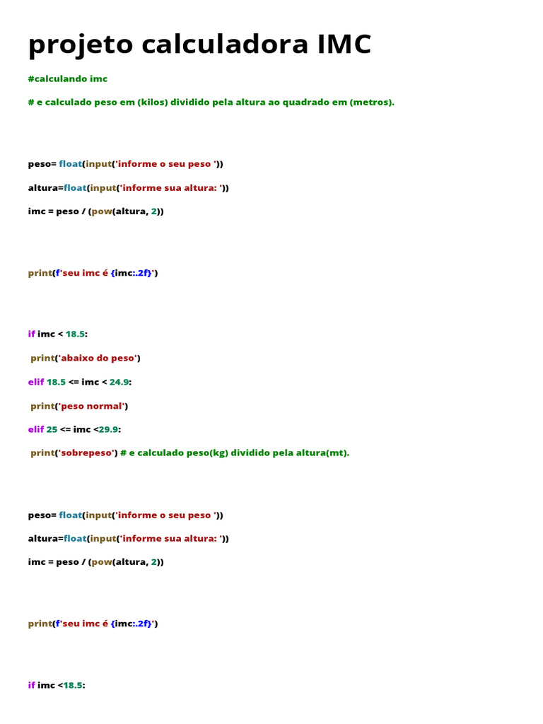 Projeto Calculadora IMC | PDF | Métodos e Materiais de Ensino | Tecnologia e Engenharia