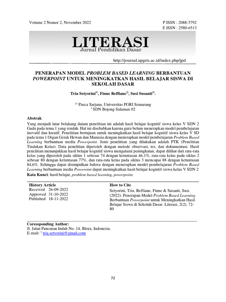 Penerapan Model Problem Based Learning Berbantuan Powerpoint Untuk Meningkatkan Hasil Belajar ...