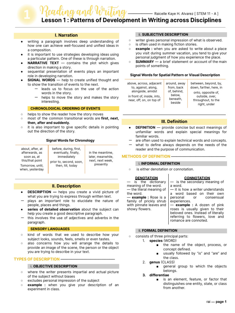 Reading and Writing Reviewer | PDF | Argument | Definition