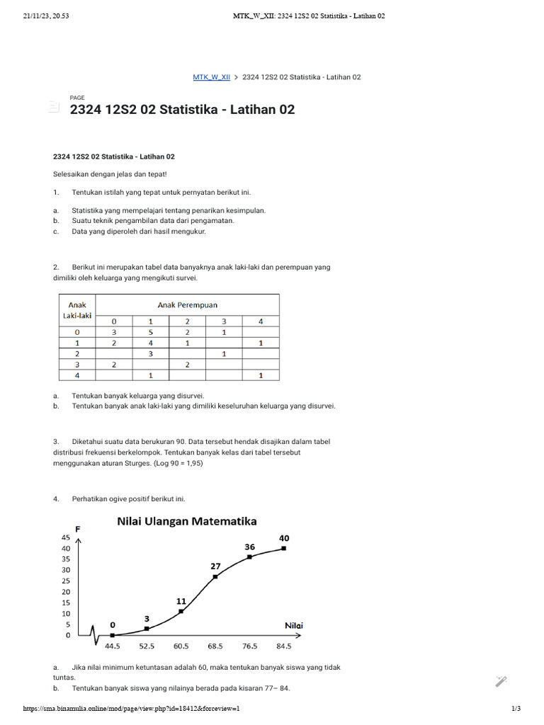 MTK - W - XII - 2324 12S2 02 Statistika - Latihan 02 | PDF