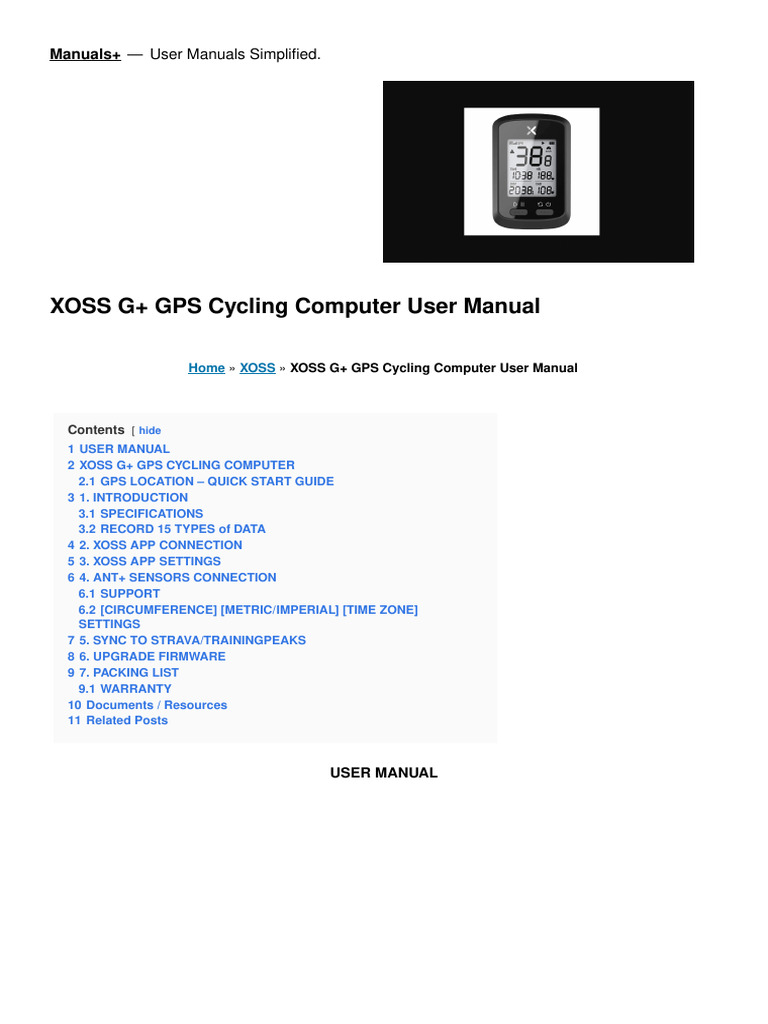 Cyclists' Guide: XOSS G+ GPS Manual | PDF | Global Positioning System ...