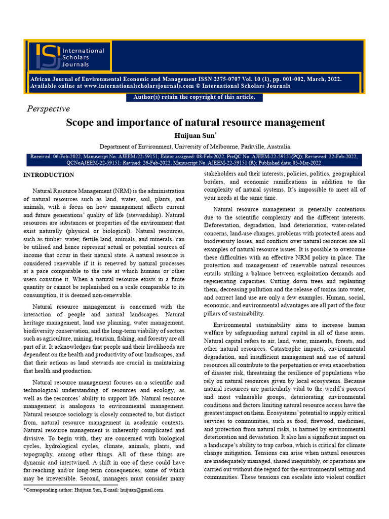 Scope and Importance of Natural Resource Management | PDF | Natural ...