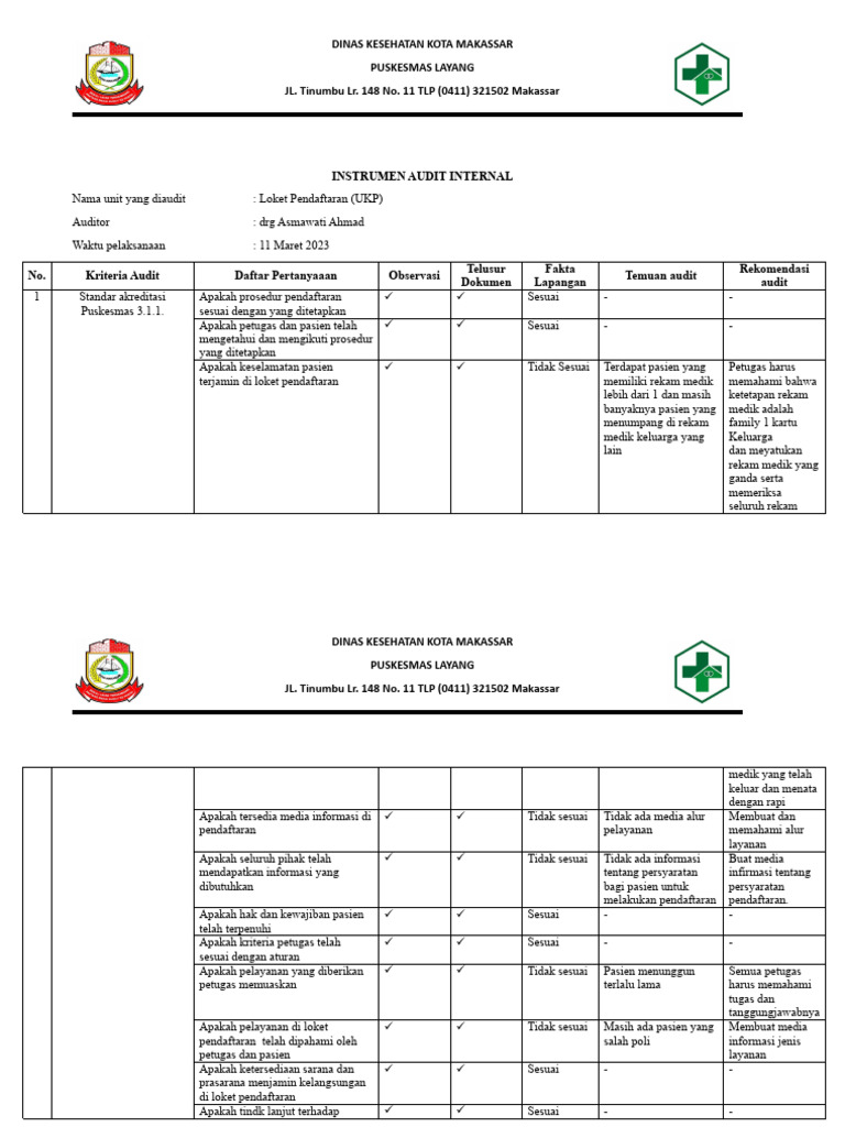 Instrumen Audit Internal | PDF