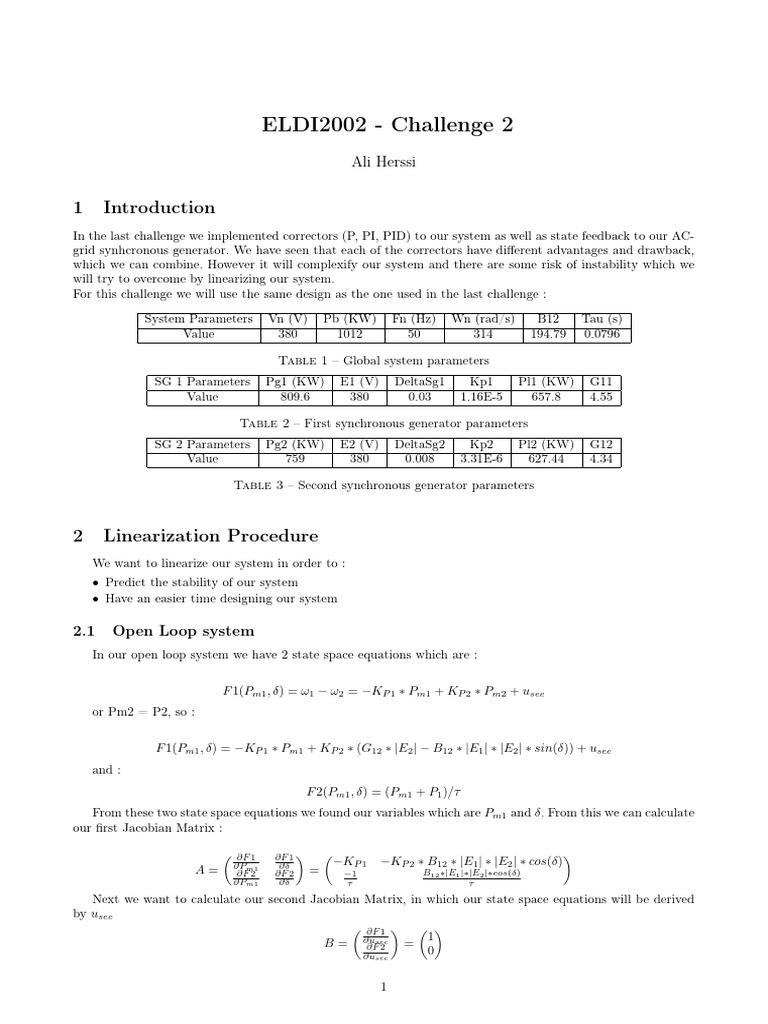 Linearization of Synchronous Generators | PDF | Stability Theory | Eigenvalues And Eigenvectors