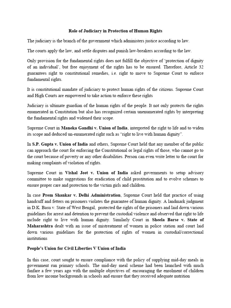 Role of Judiciary in Protection of Human Rights | PDF | Common Law | Libertarian Theory