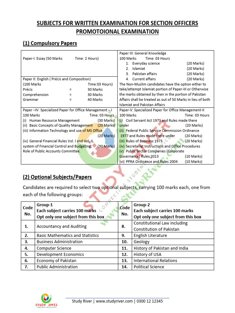 SOPE 2021 Section Officer Promotional Examination Syllabus and Course Guideline | PDF ...