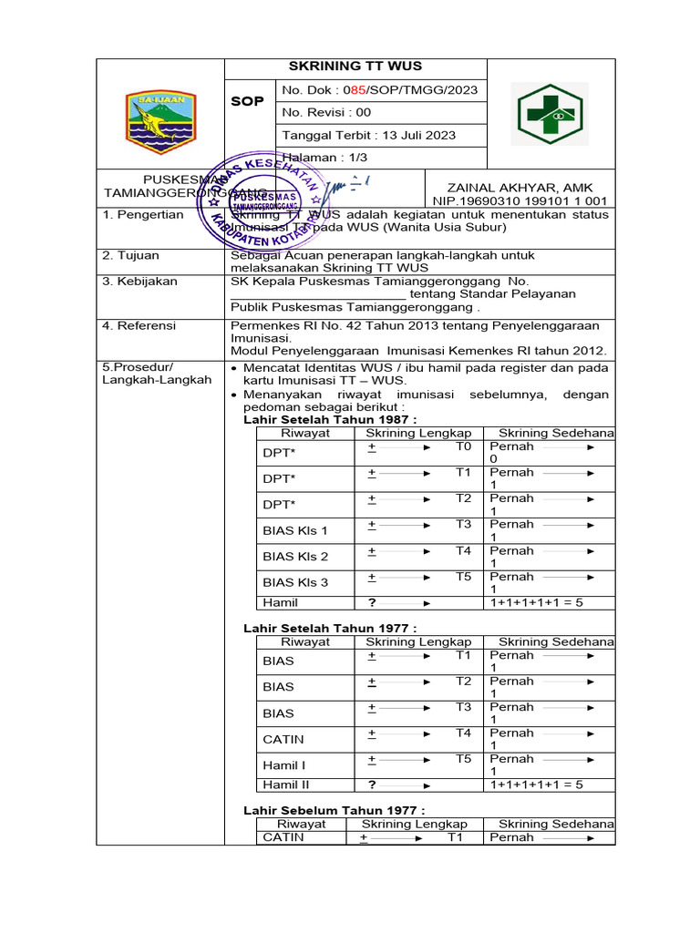 Sop Skrining TT Wus | PDF