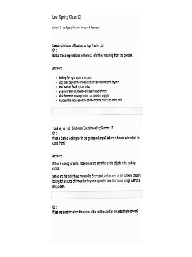 Class 12 Chapter 2 The Lost Spring | PDF | Metaphor | Experience