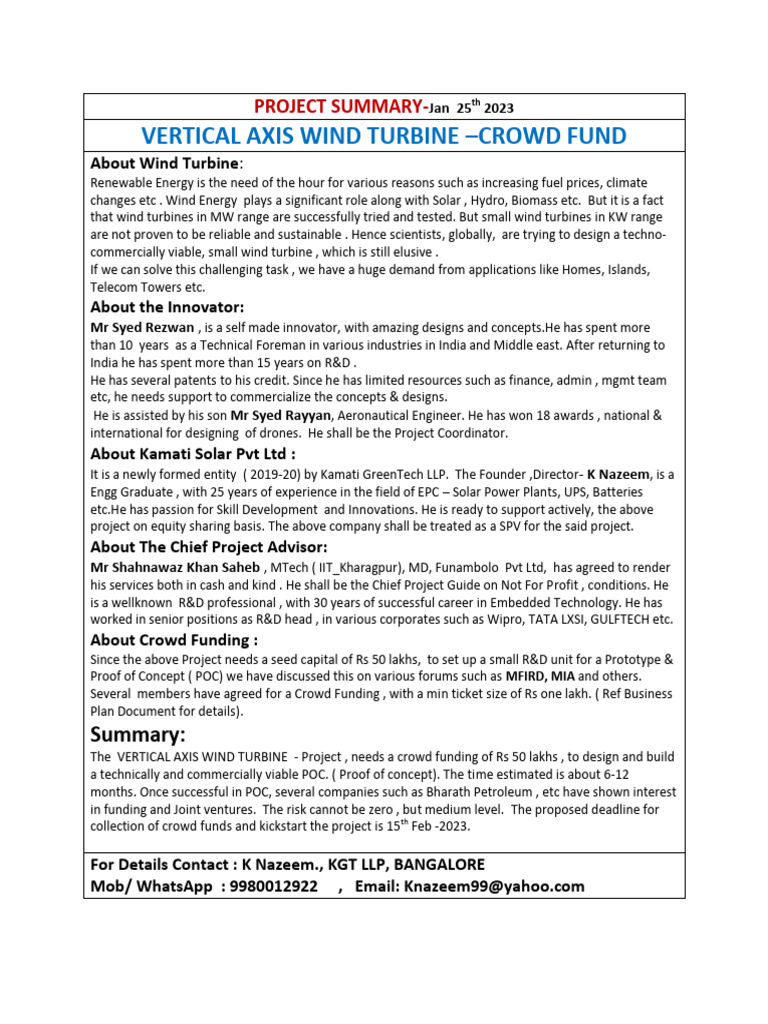 Wind Turbine Project Summary | PDF | Wind Turbine | Solar Power