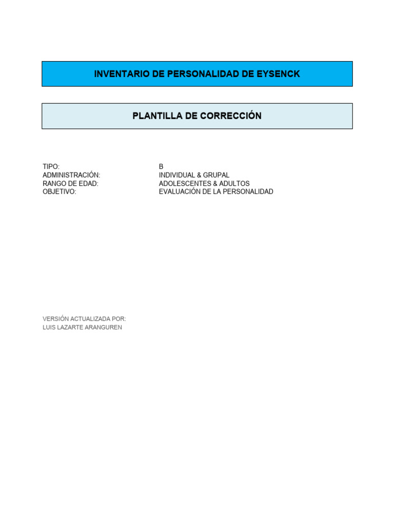 Plantilla de Corrección EPQ-R | PDF