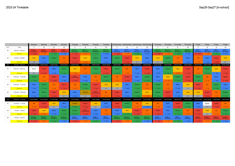 2023-24 Timetable - Sep25-Sep27 (In-School) | PDF