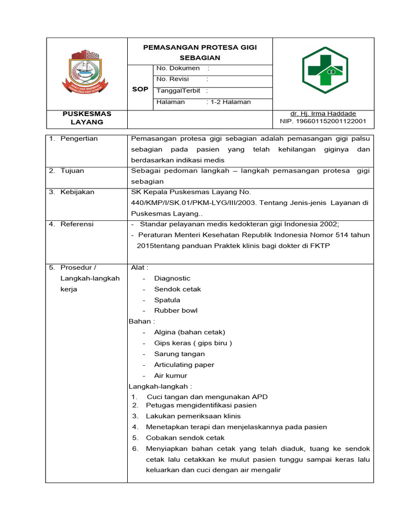 Panduan Pemasangan Protesa Gigi | PDF