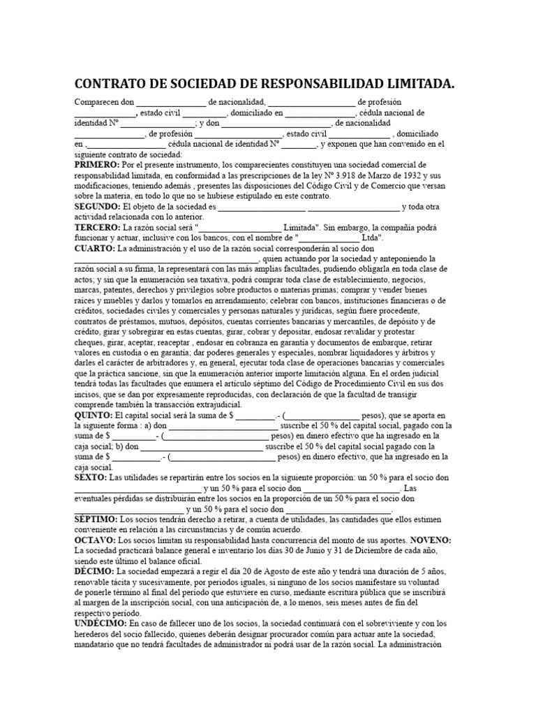 Contrato de Sociedad de Responsabilidad Limitada | PDF