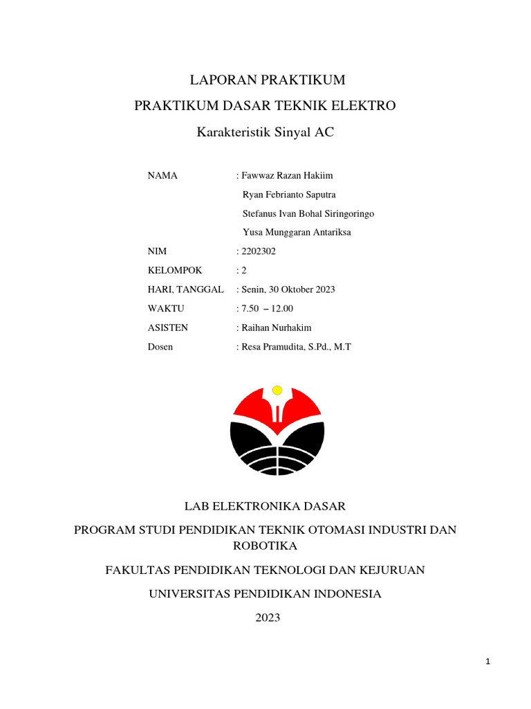 Laporan Praktikum Dasar Teknik Elektro - Karakteristik Sinyal AC | PDF