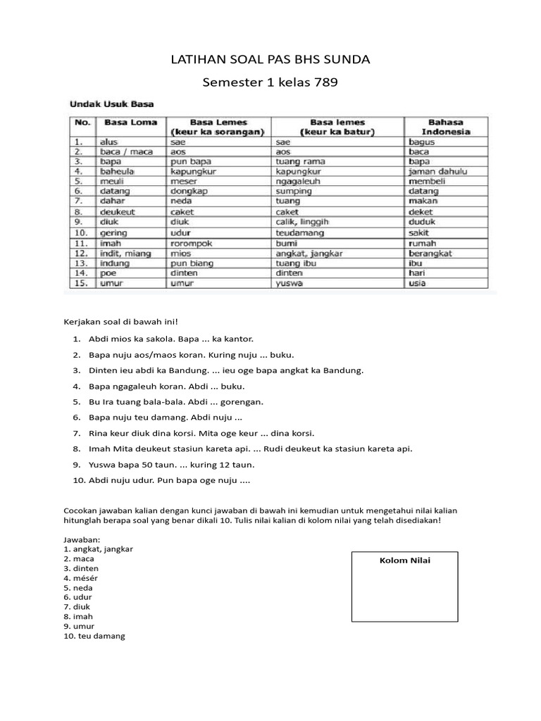 Latihan PAS Bhs Sunda SMP | PDF