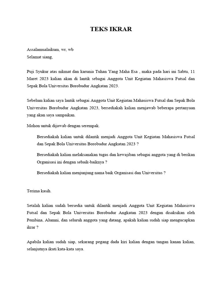 Teks Ikrar | PDF | Gaya Hidup