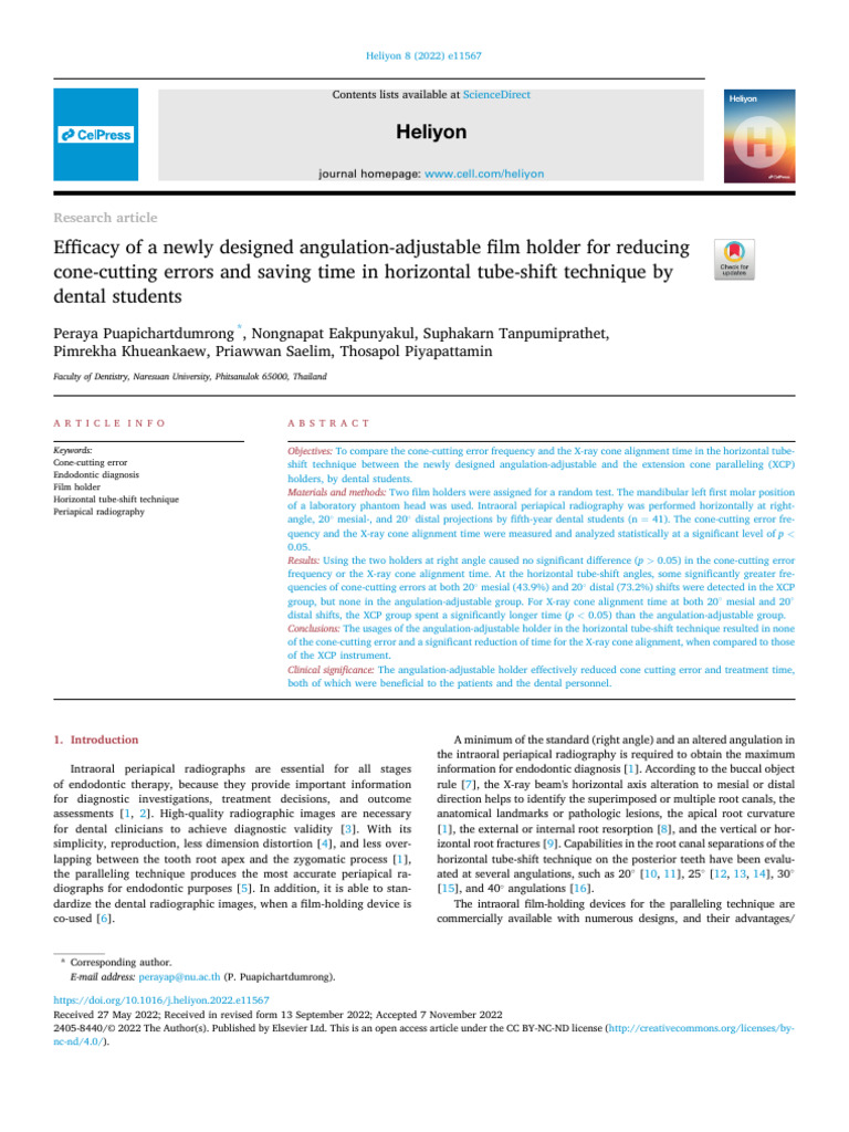 Heliyon: Research Article | PDF | Dental Anatomy | X Ray