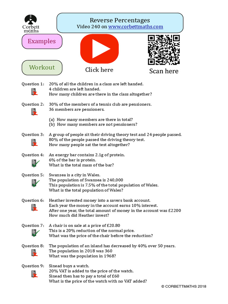 Reverse Percentages Pdf Pdf Value Added Tax Prices