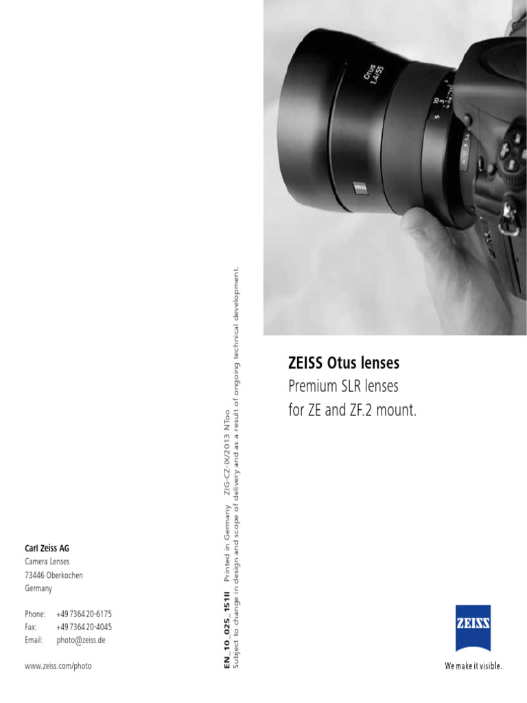 ZEISS Otus Lenses | PDF | Camera Lens | Equipment